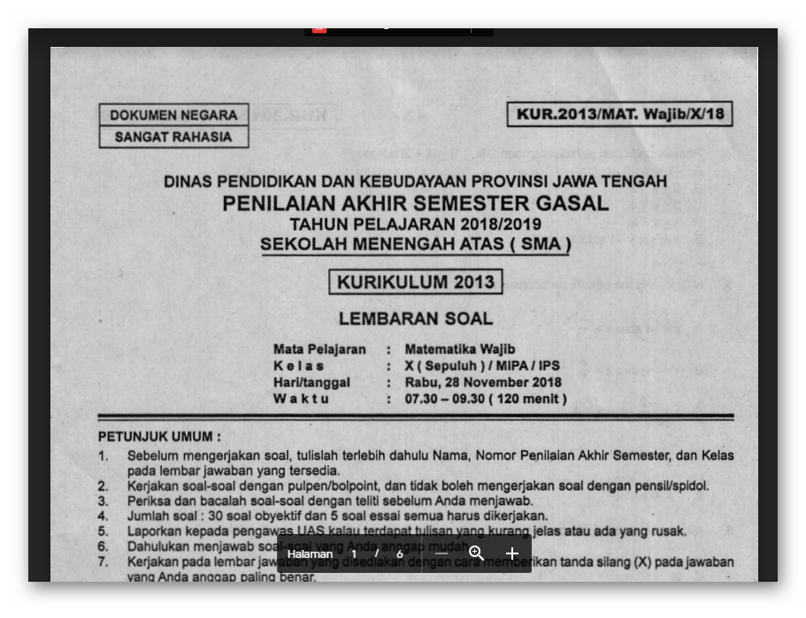 Soal PAS Matematika Wajib Kelas X Tahun 2018/2019 Soal PAS Matematika Wajib Kelas X Tahun 2018/2019