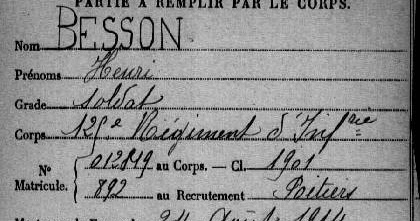 Mémoire des poilus de la Vienne: BESSON Henri