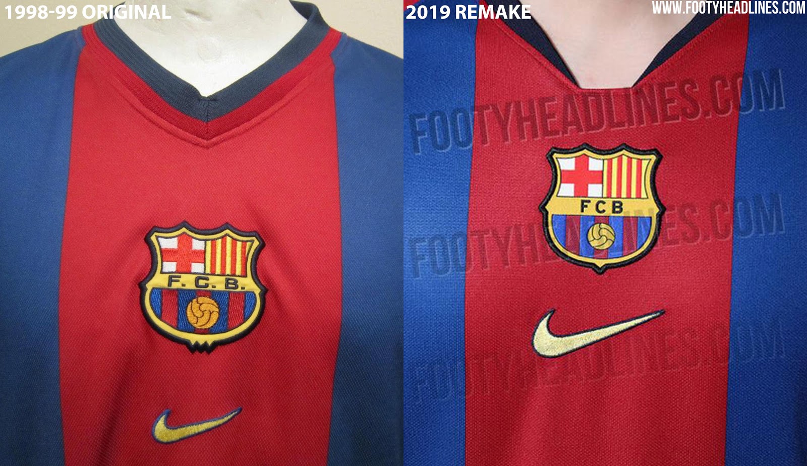 Every Detail Compared: Nike FC Barcelona 1998-99 vs 2019 Remake 'El ...