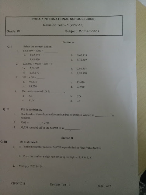 PIS VADODARA STD 4: Grade 4 Math Revision Worksheet