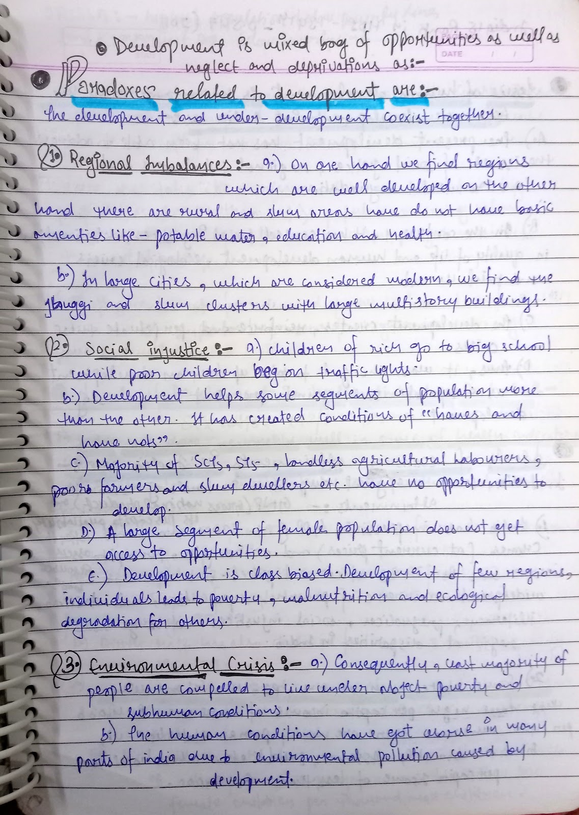handwritten notes of Human Development -chapter 3 [Geography] class ...