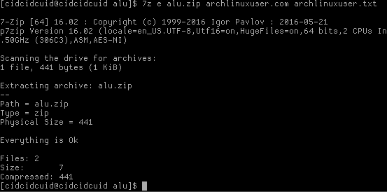 How to use 7zip on Archlinux command Line