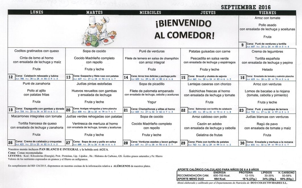 LAS COSAS DEL LERENA: El menú de comedor de este mes