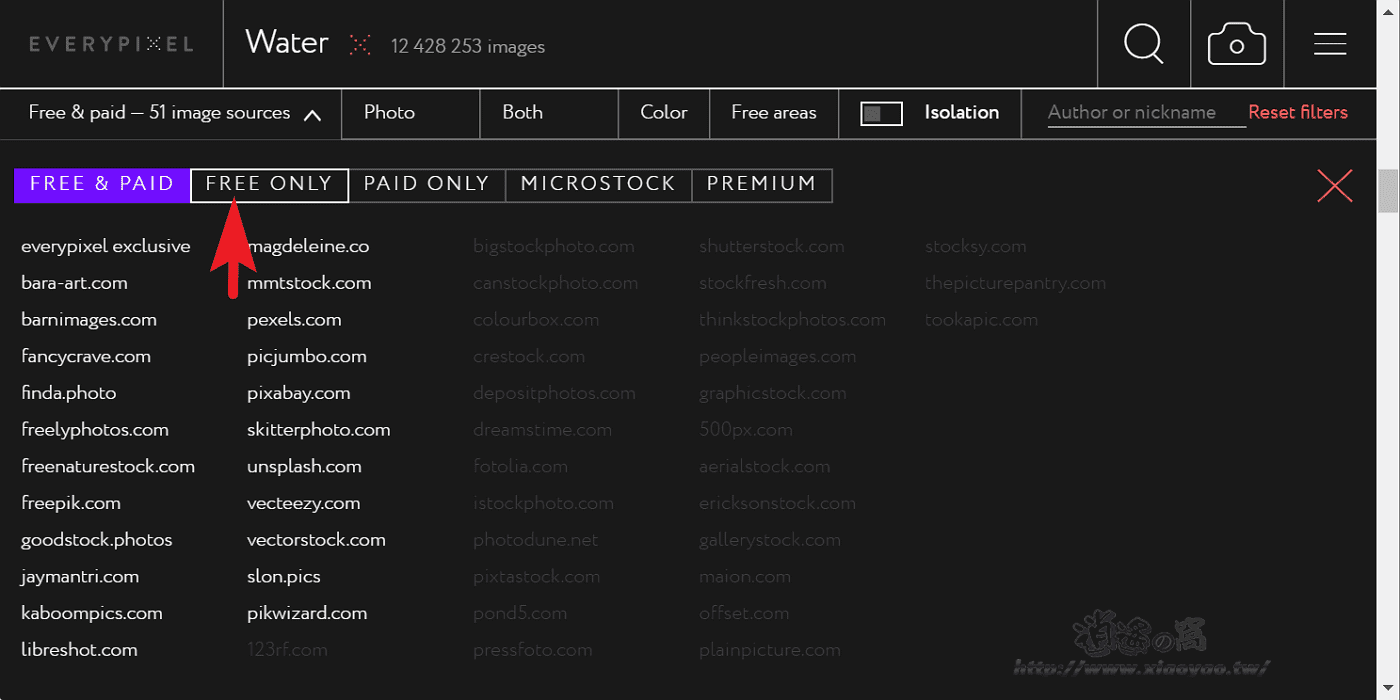 Everypixel 有 AI 輔助的圖片搜尋引擎，只顯示優質圖片素材還能指定過濾條件