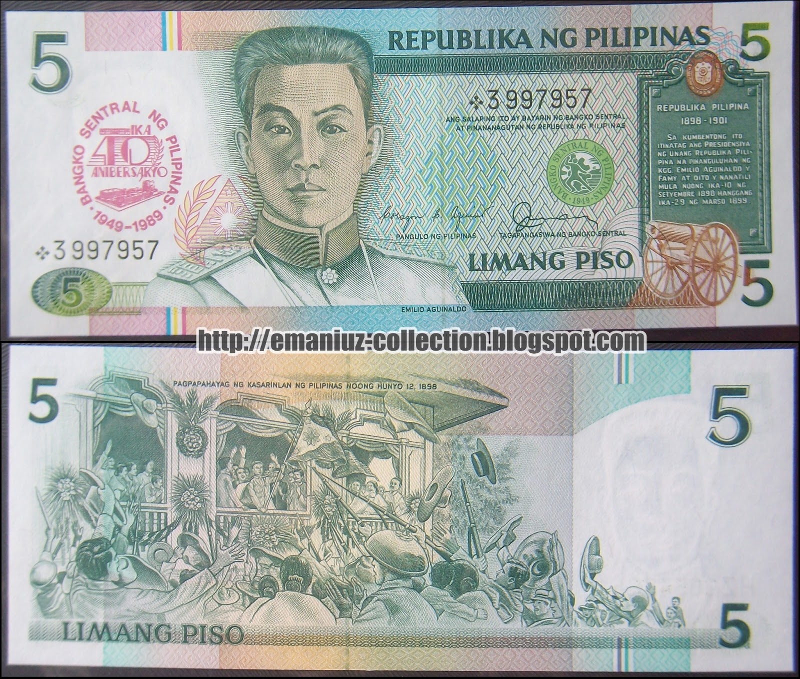 Banknote of the Philippines | 1986-1991 5-Peso Commemorative Overprint ...