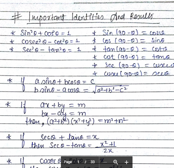 Click Here to Download SSC Trigonometry Hand Written Notes in PDF