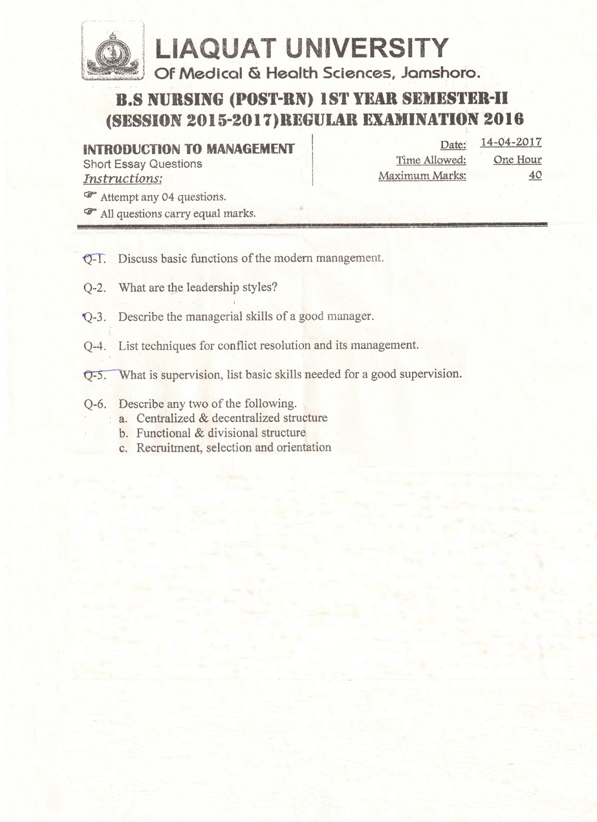 BSN Past Papers Semester 2