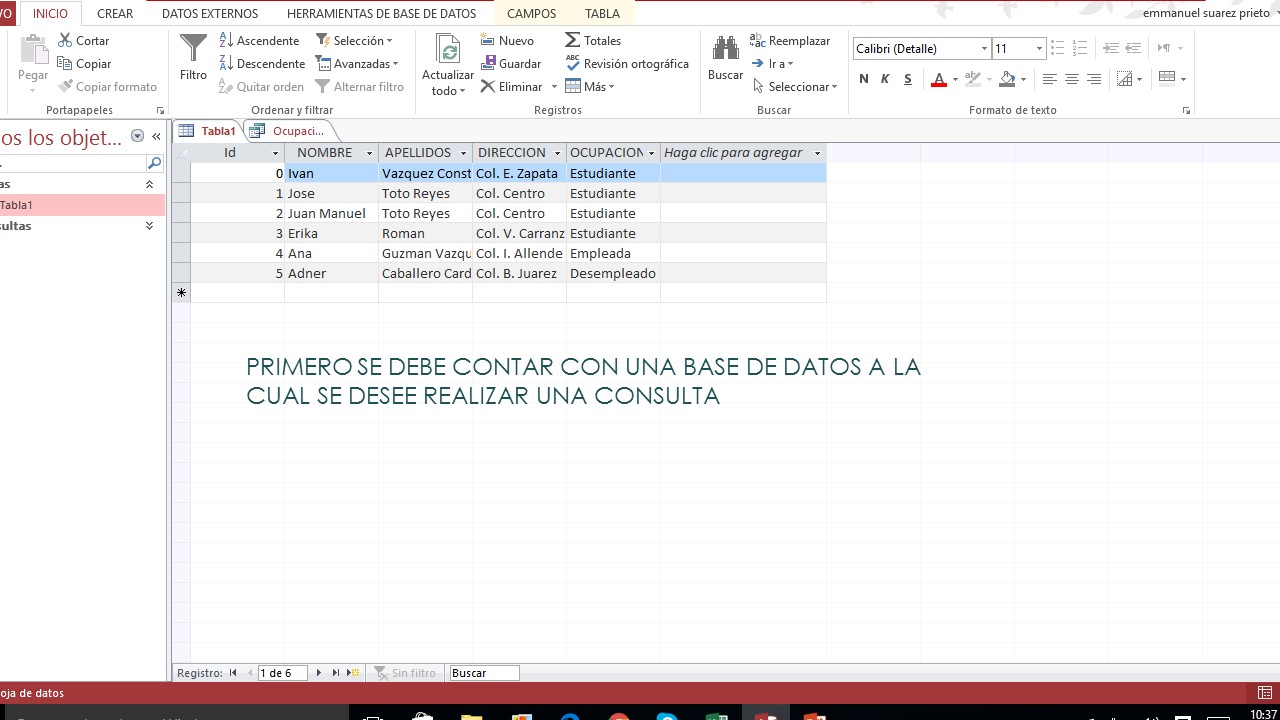 INFORMATICA III: CREAR UNA CONSULTA EN UNA BASE DE DATOS