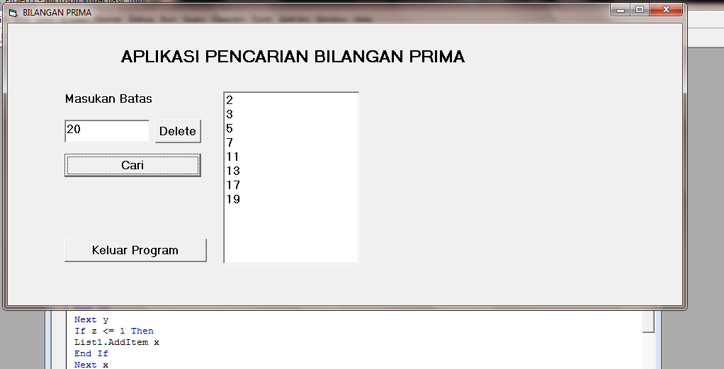 Membuat Aplikasi Pencarian Bilangan Prima Menggunakan Bahasa Pemrograman Visual Basic 6.0