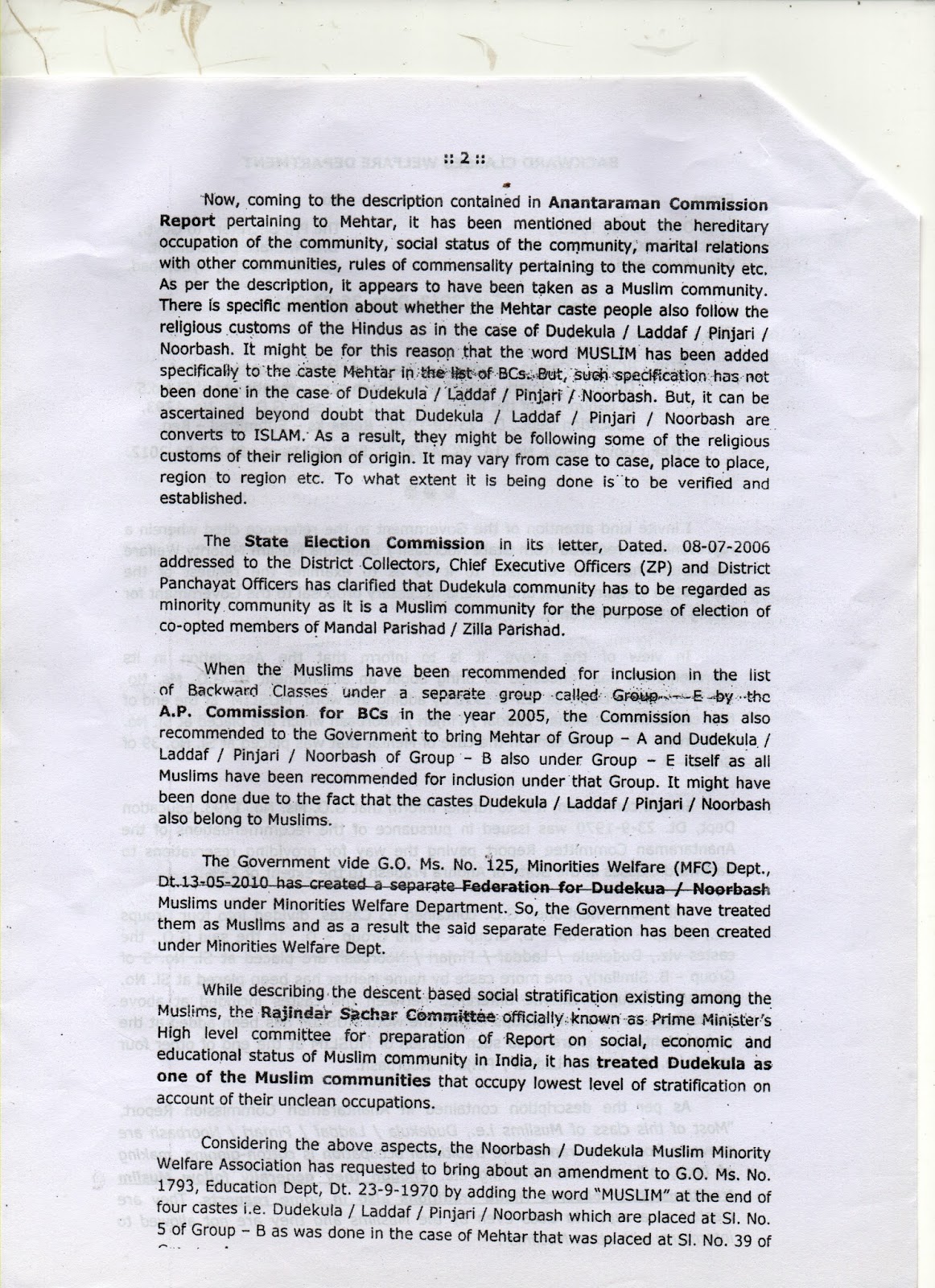 Dudekula Muslims: GOVT GOs