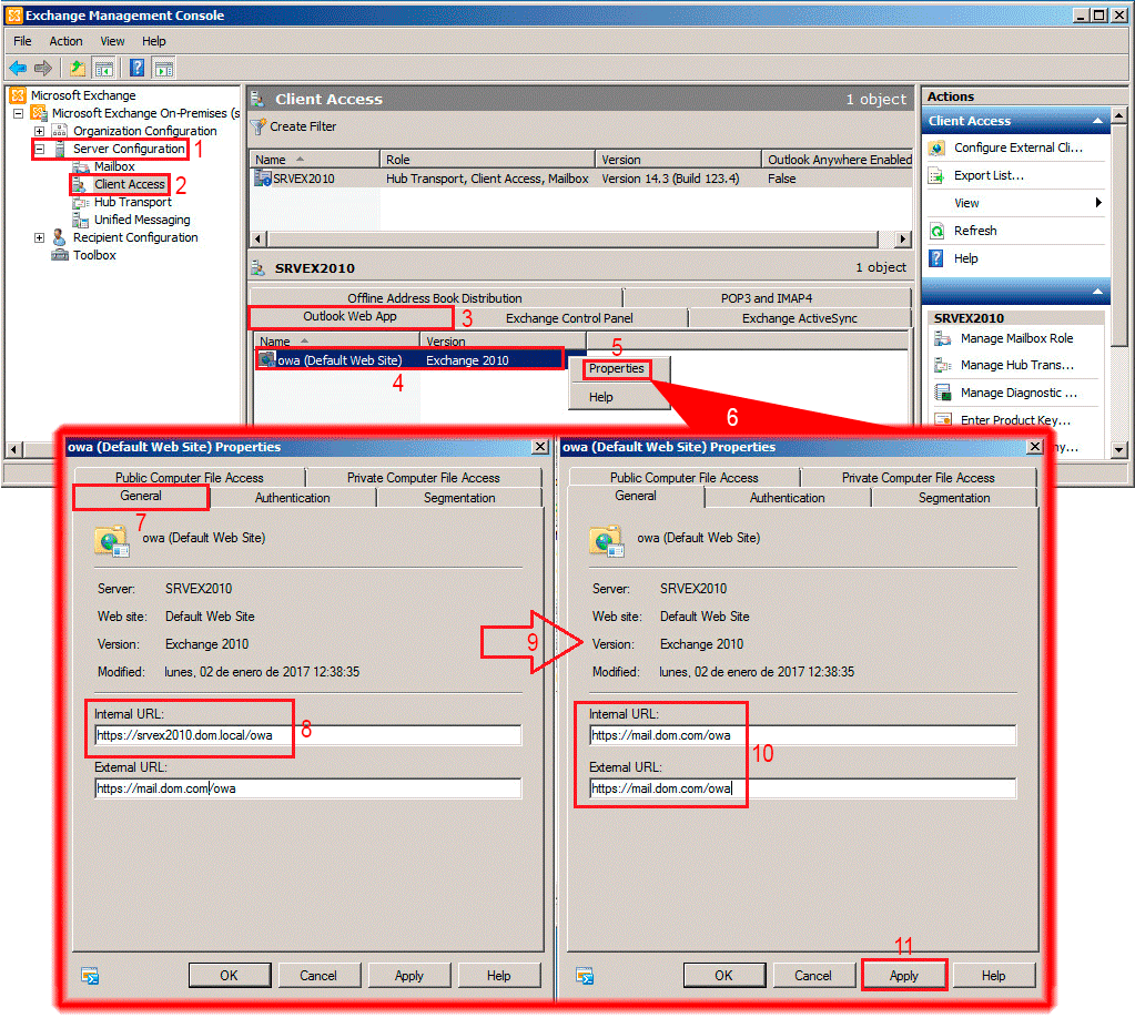 Pantallazos.es: Microsoft Exchange 2010: Modificar URL interna y ...