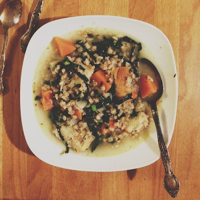 Rustic Barley Soup with Kale and Sweet Potato