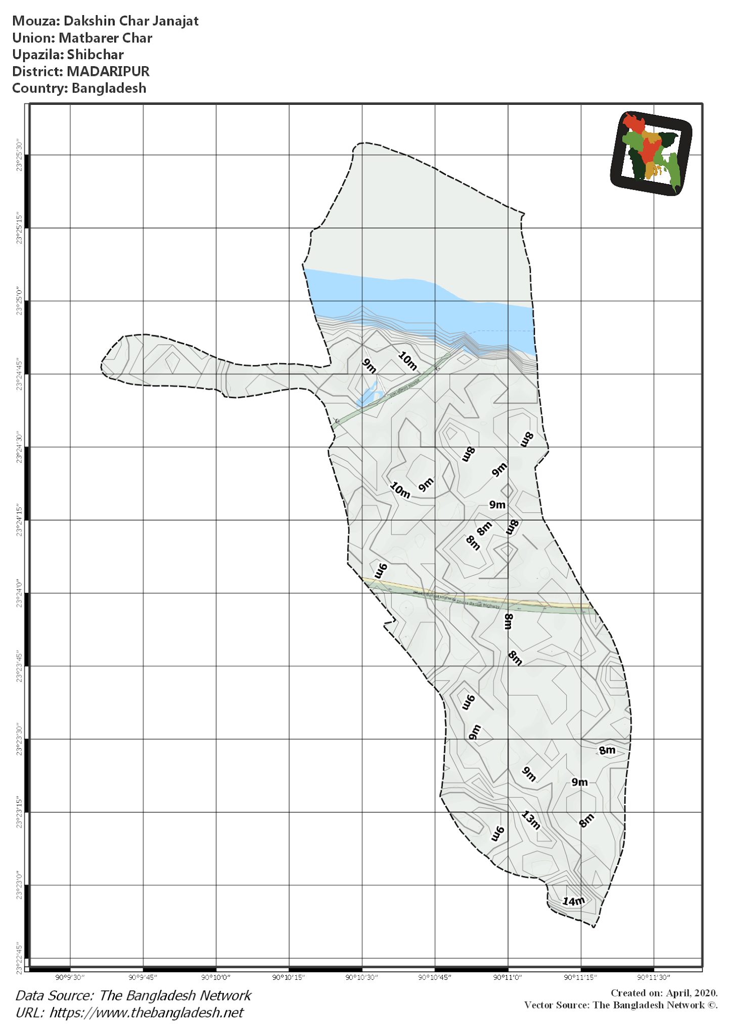 Map of Dakshin Char Janajat Mouza, Shibchar, Madaripur