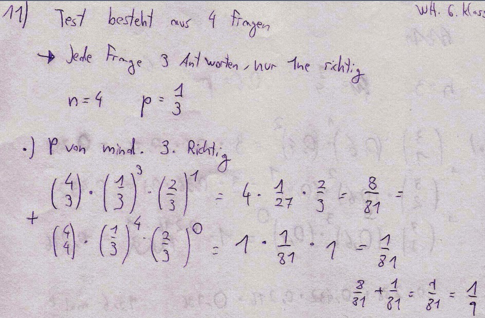 Mathe-Beispielsammlung: Wahrscheinlichkeit 11 - Ein Test besteht aus 4 ...