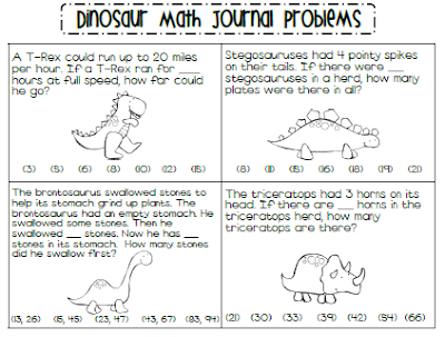 Learning with a Happy Heart: Math Journal Monday (Dinosaur Word Problems)