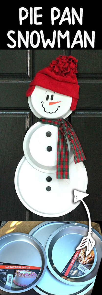 A simple snowman made of pie plates, cake pans and pizza pans. So quick ...