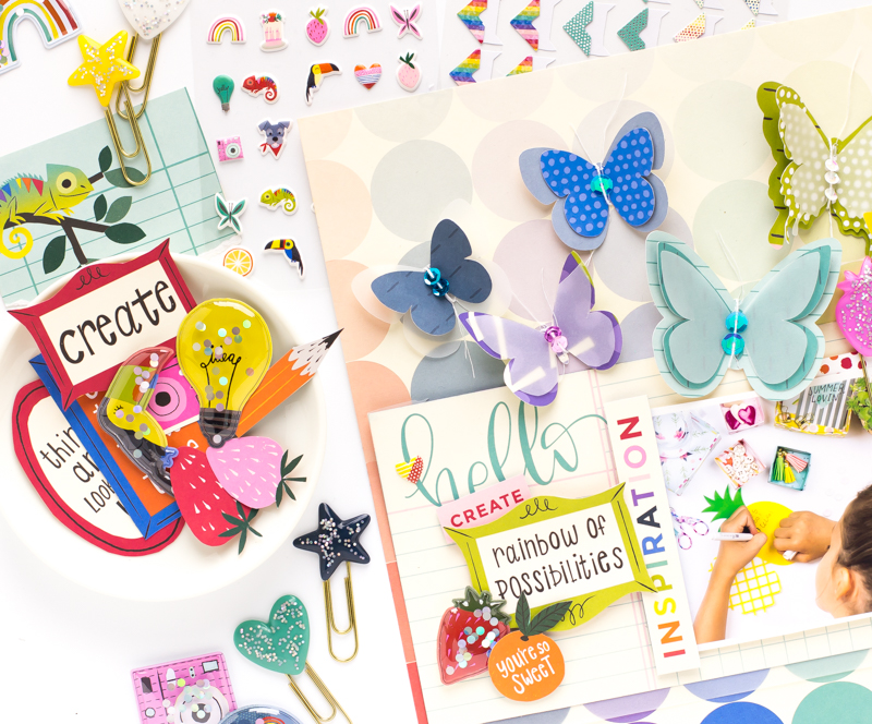 Bea Valint: Dimensional layout with Box of Crayons - American Crafts DT