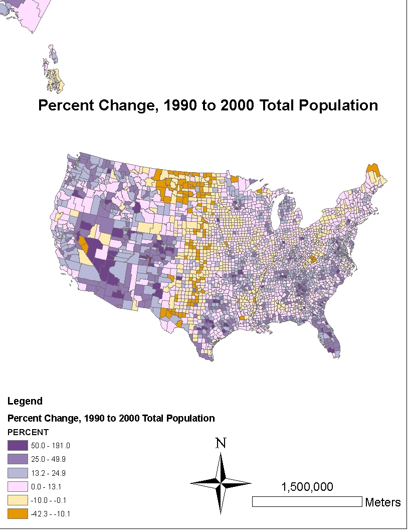 Geog7 Intro To GIS: Lab - Census 2000, Population maps