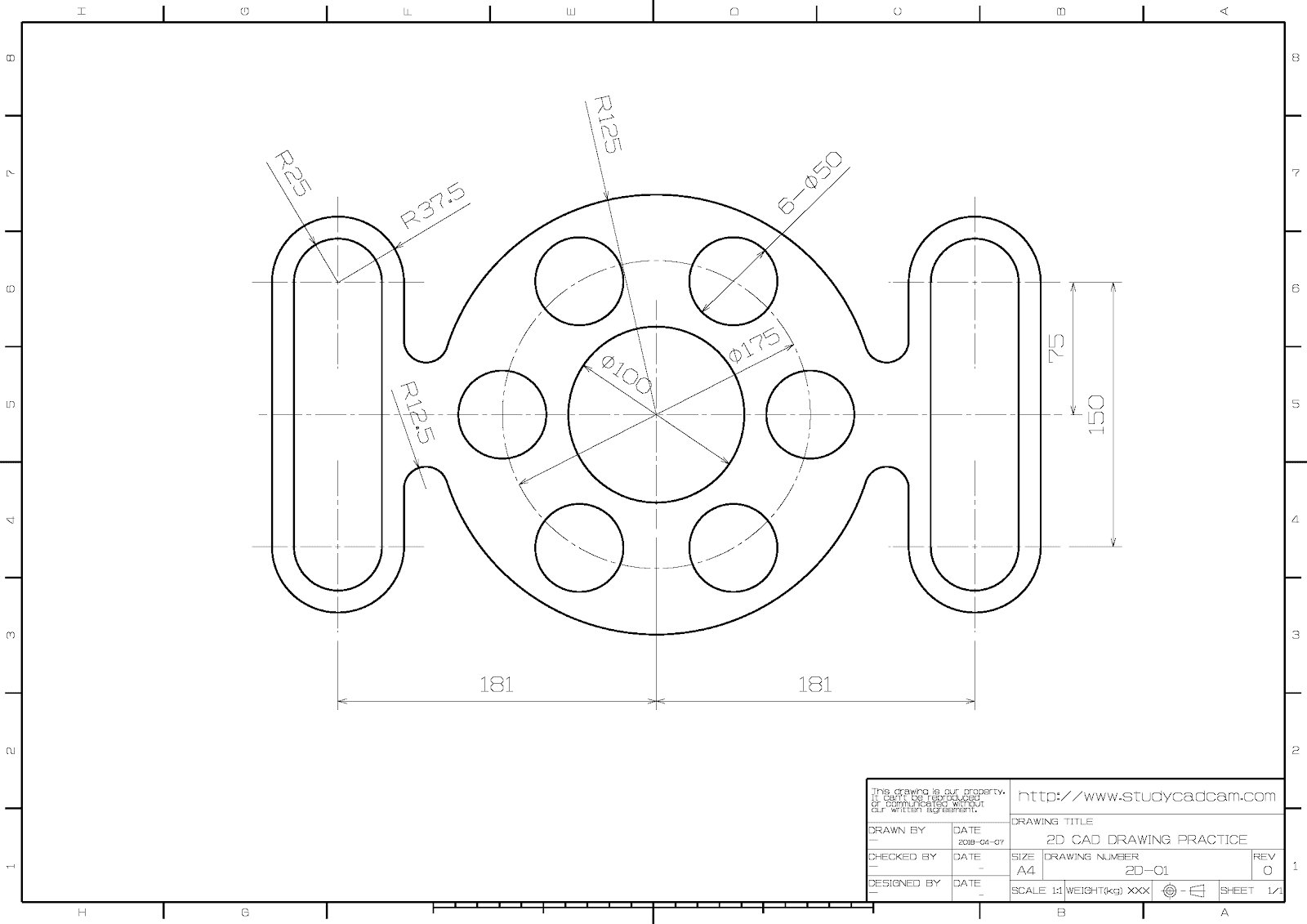 오토캐드연습도면 2d Cad Drawing Practice 92