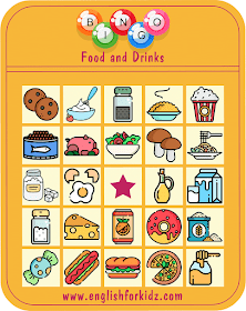 English for Kids Step by Step: Food & Drinks Bingo Game