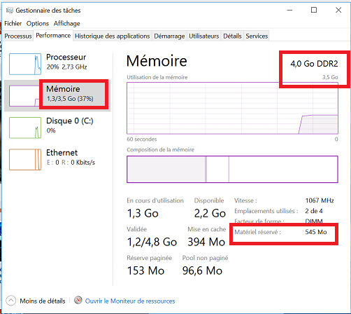 Memoire utilisable windows 10 - Astucesinformatique