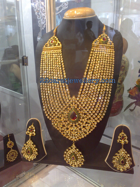 Kundan Bridal Long Chain with Earrings - Jewellery Designs