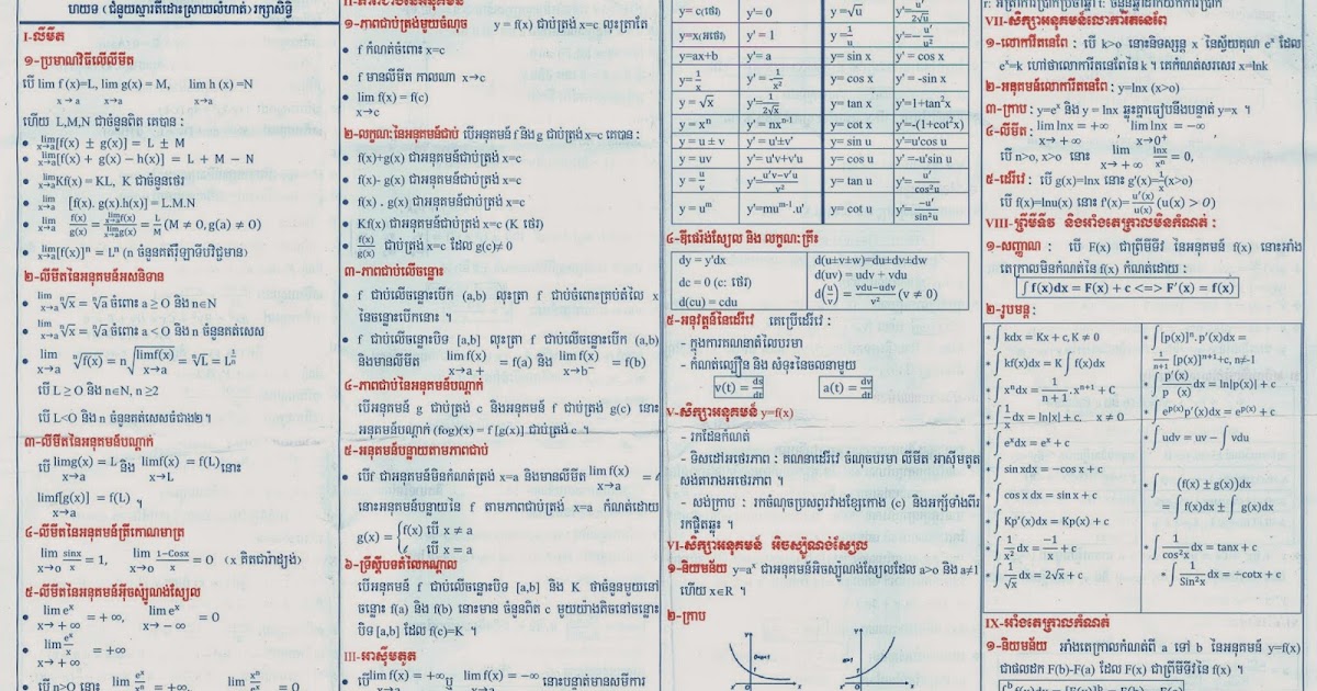 Khmer Math Page: Math Formulas Grade 12