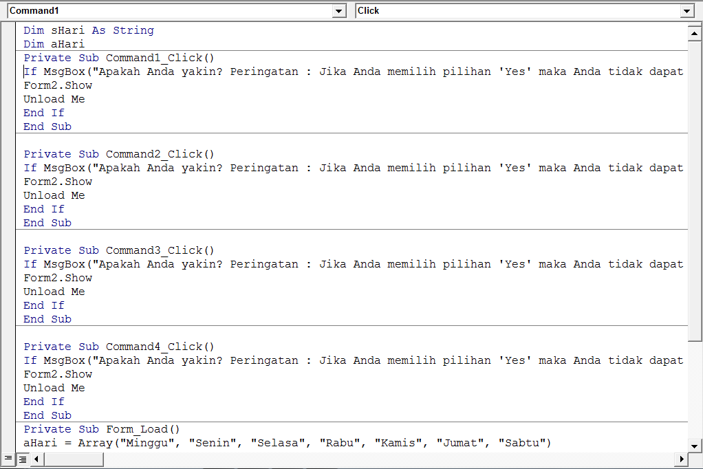 Contoh Program Visual Basic 6.0 menggunakan IF-THEN dan SELECT CASE ...