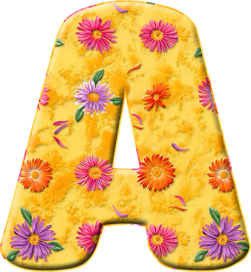 Abecedario Amarillo con Flores de Colores. Yellow Alphabet with Colored ...