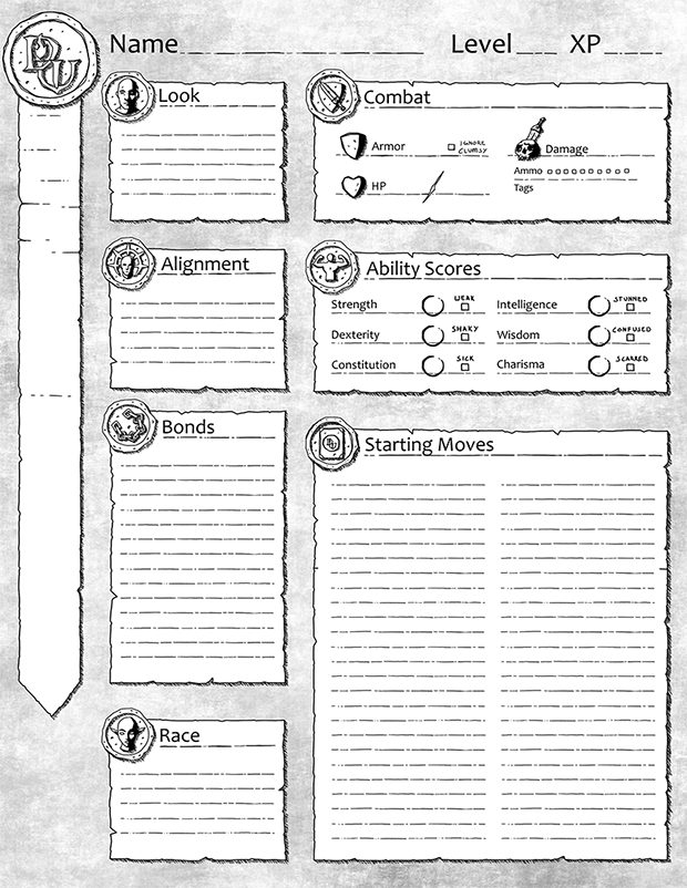 Another Dungeon World Character Sheet You Can Use - Points of Light