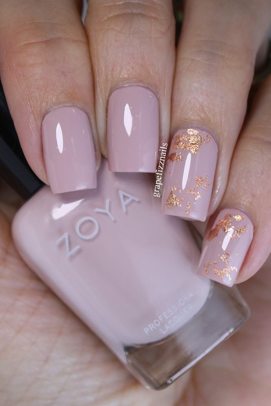 Grape Fizz Nails: Zoya Agnes Rose Gold Foil Mani