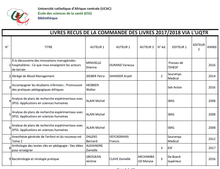BLOG DE LA BIBLIOTHEQUE DE L'ECOLE DES SCIENCES DE LA SANTE (ESS-UCAC)