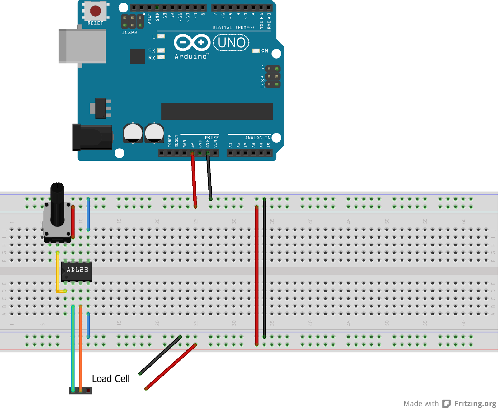 DHOB: Instrumentation Amplifier (AD623) per Arduino e cella di carico