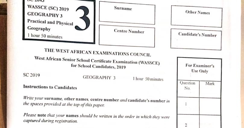 FREE WAEC 2019 GEOGRAPHY PRACTICAL QUESTION AND ANSWER