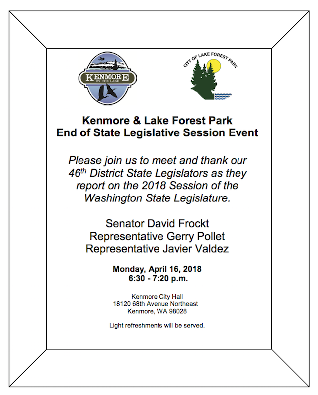 Legislative Delegation - Post Session Event in Kenmore Apr 16 - Word comes