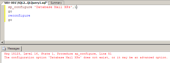 Error pada saat enable Database Mail Xps