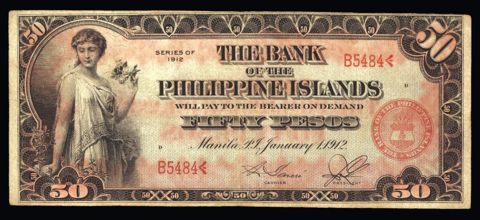 1912 50 Pesos Philippine Bank Note|World Banknotes & Coins Pictures ...