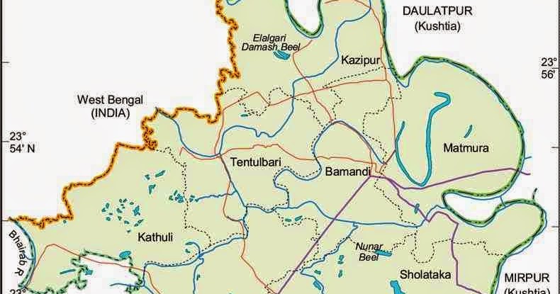 Gangni Upazila Map, Meherpur District, Bangladesh