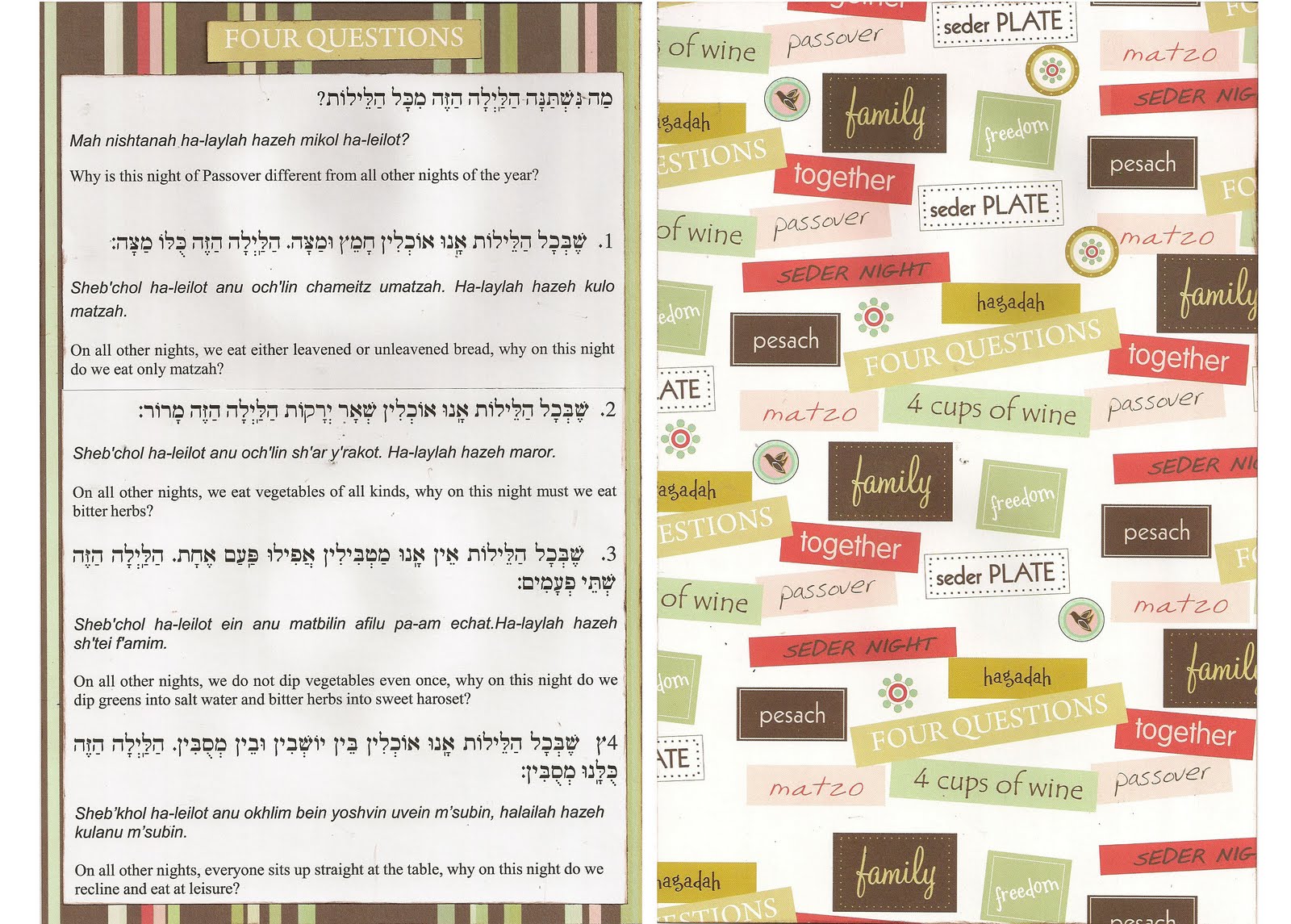 Crafting Jewish Style: Four Questions Card