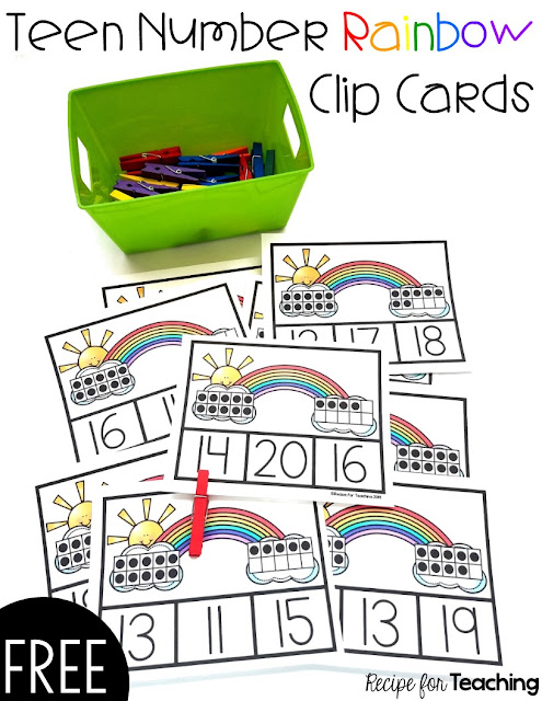 Teen Number Rainbow Clip Cards - Recipe for Teaching