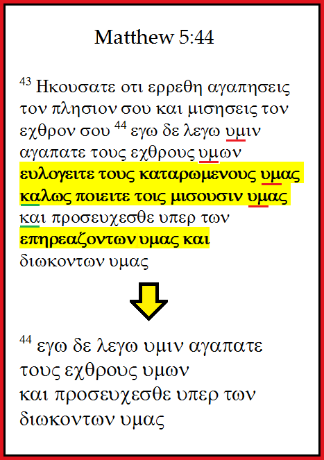The Text of the Gospels: Matthew 5:44 - Love Your Enemies