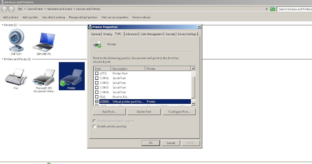 Setting Port Printer