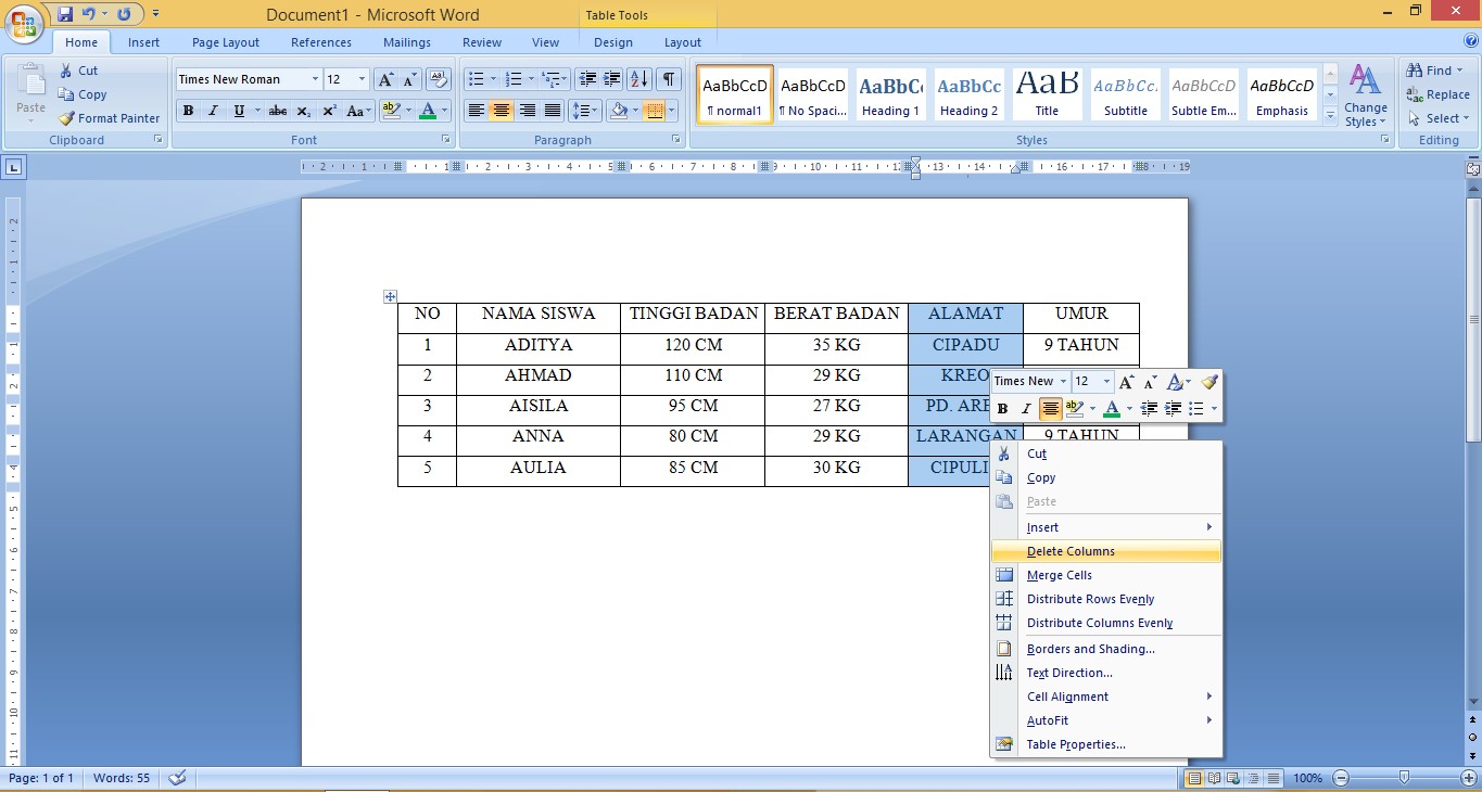 CATATAN ANAK SEKOLAH: CARA MEMBUAT TABEL DI MICROSOFT WORD.