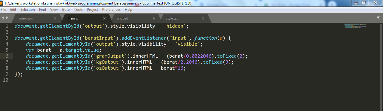 Tutorial membuat konversi berat di javascript dengan bootstrap