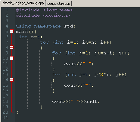 Program membuat segitiga piramida menggunakan c++ | E-Learning