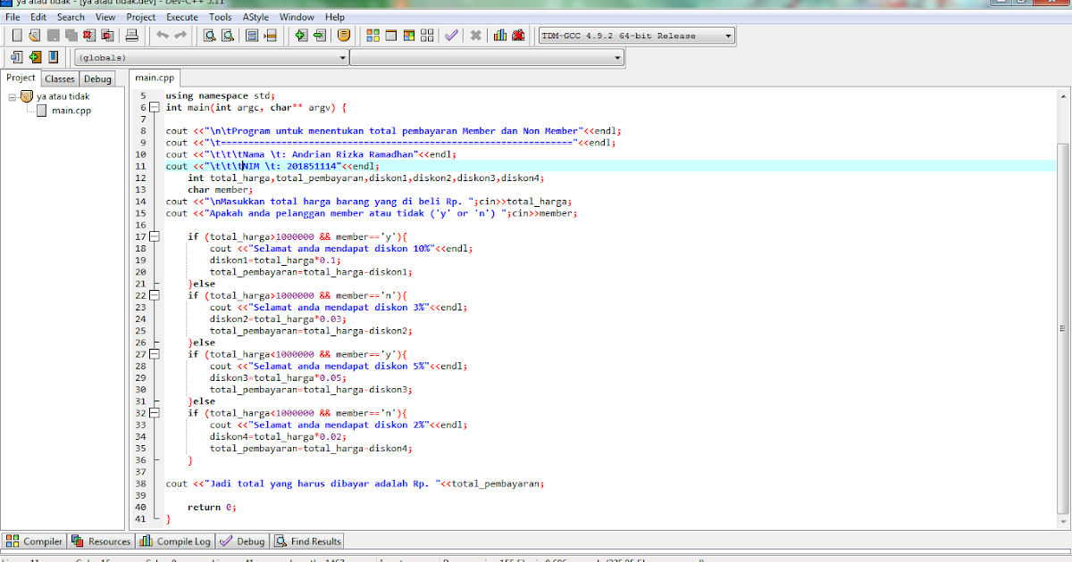 Program C++ Menghitung Total Pembayaran Member dan Non Member dengan ...