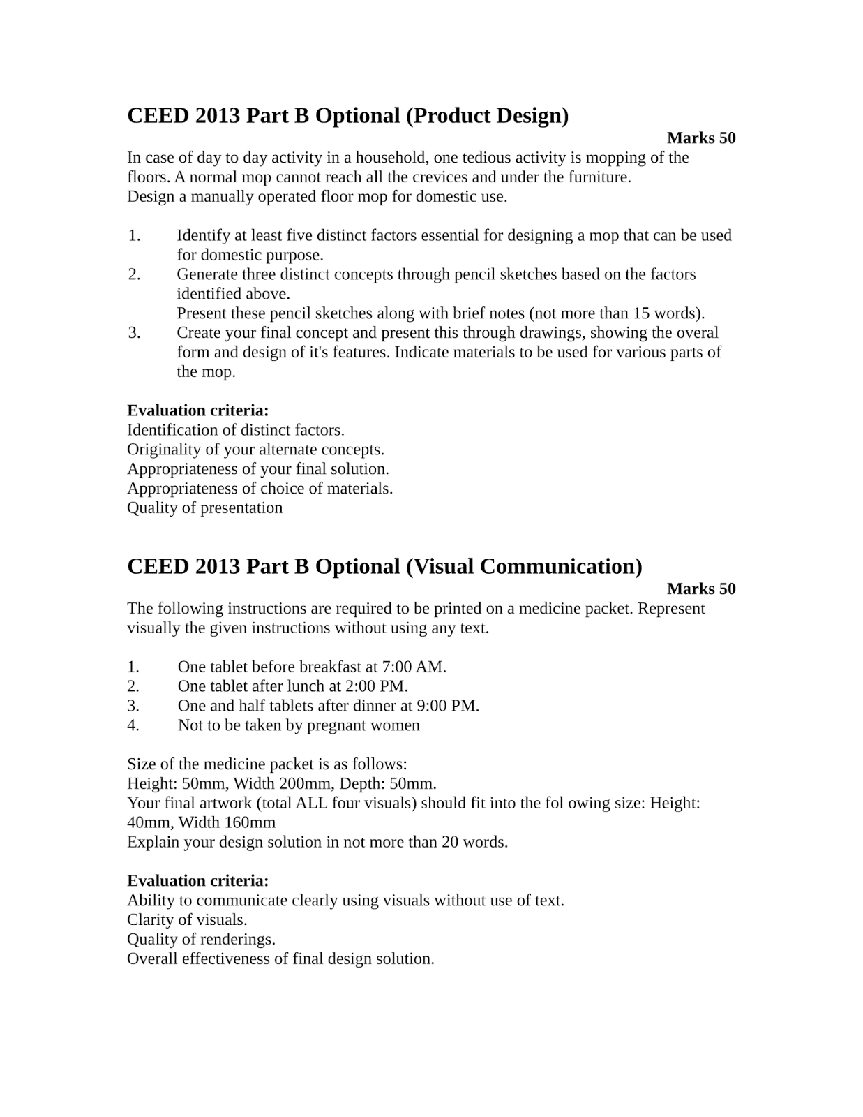 CEED 2013 Question Paper