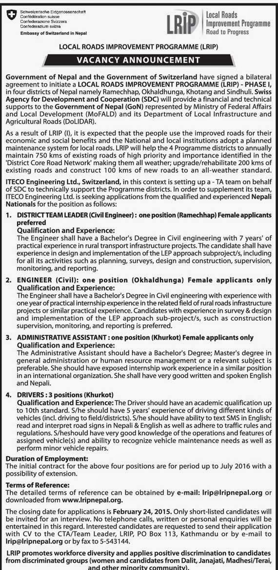 Vacancy notice from LRIP