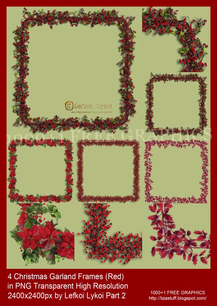 4 Christmas Garland Frames (Red) in PNG Transparent High Resolution ...
