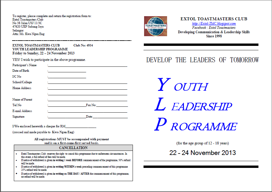 Extol Toastmasters Club: Youth Leadership Program (YLP) 2013 at Subang Jaya
